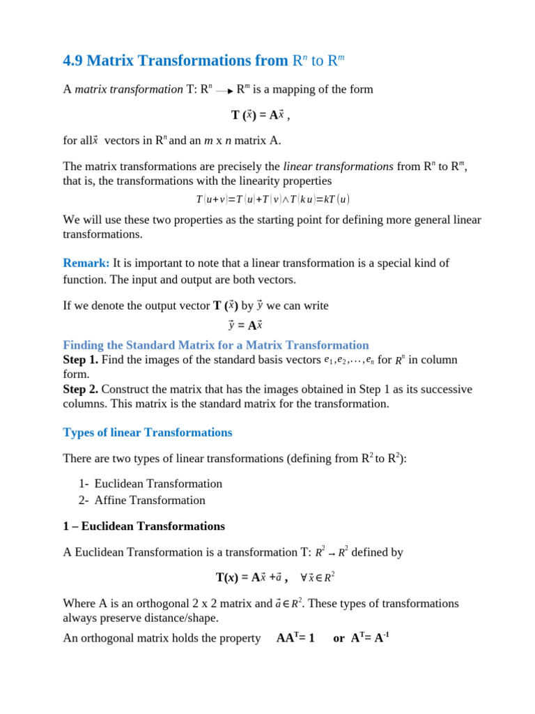 Matrix Transformations in Rn to Rm | PDF | Matrix (Mathematics ...