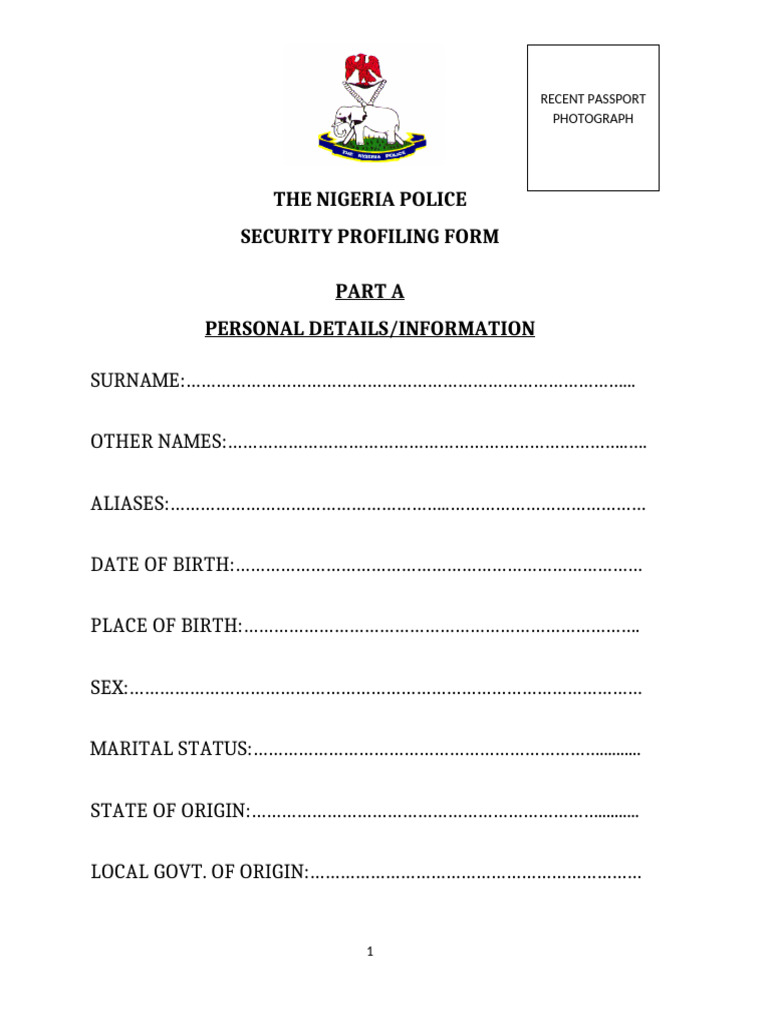 Nigeria Police Security Profiling Form | PDF