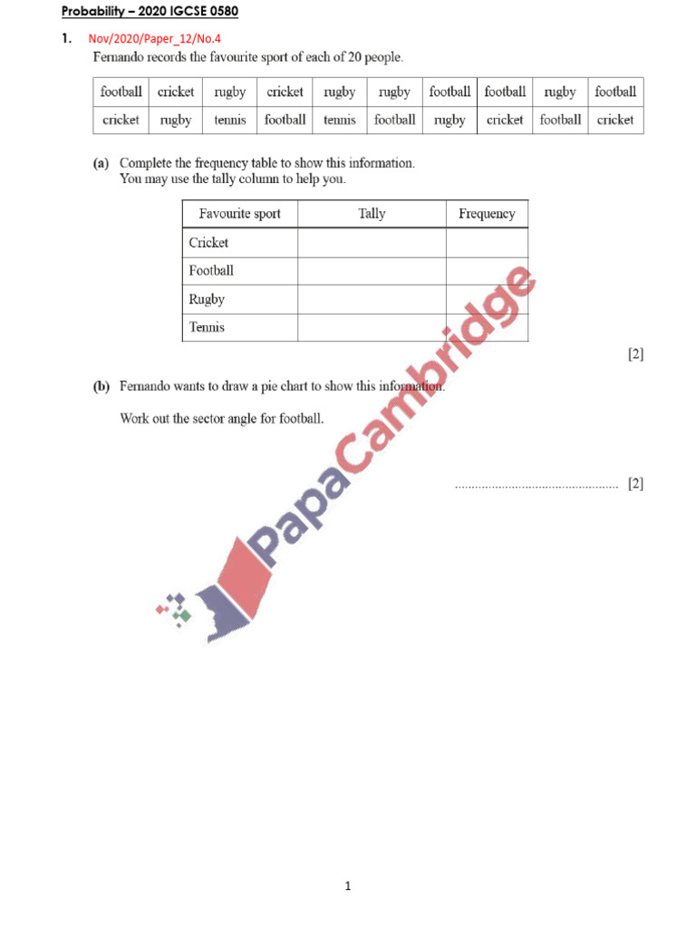 IGCSE 2020 Probability Exam Papers | PDF