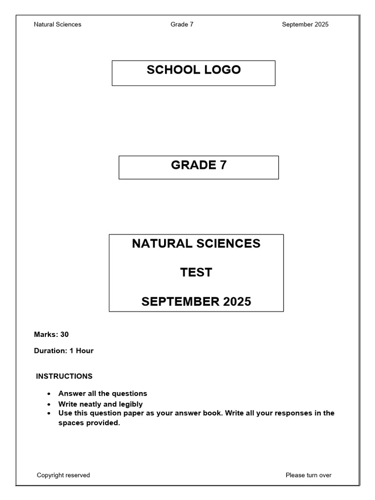 Grade 7 Natural Sciences Test 2025 | PDF | Building Insulation ...