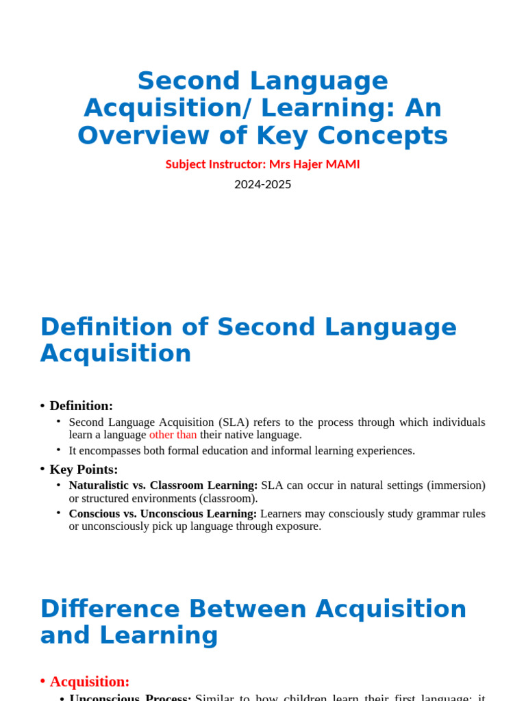 Second Language Acquisition Overview | PDF | Second Language | Second ...