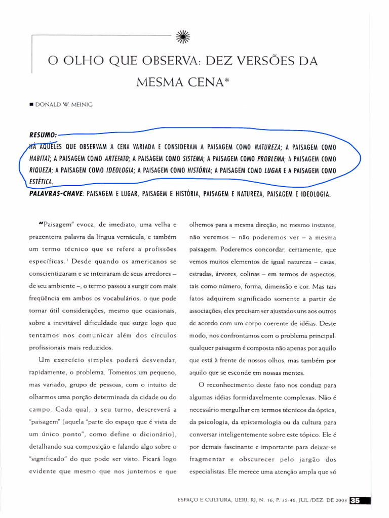(Donald W. Meinig) O Olho Que Observa. Dez Versões Da Mesma Cena | PDF