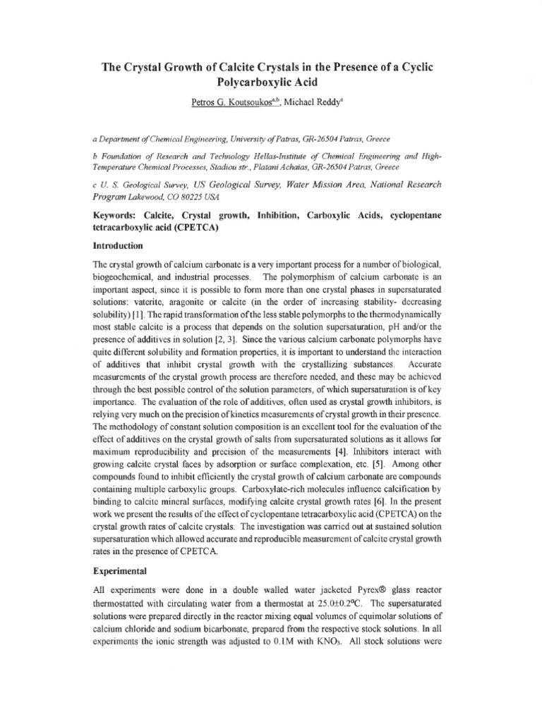 Crystal Growth of Calcite | PDF