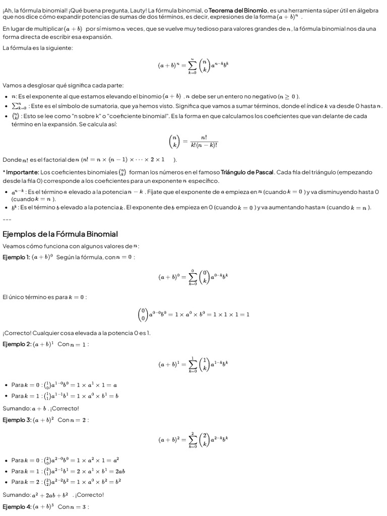 Explicación de la Fórmula Binomial | PDF | Análisis complejo | Objetos ...