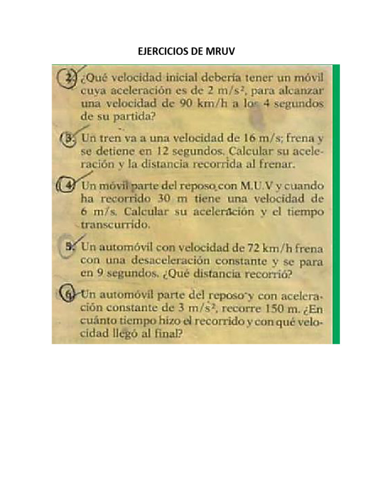 Ejercicios de Mruv Investiguemos | PDF