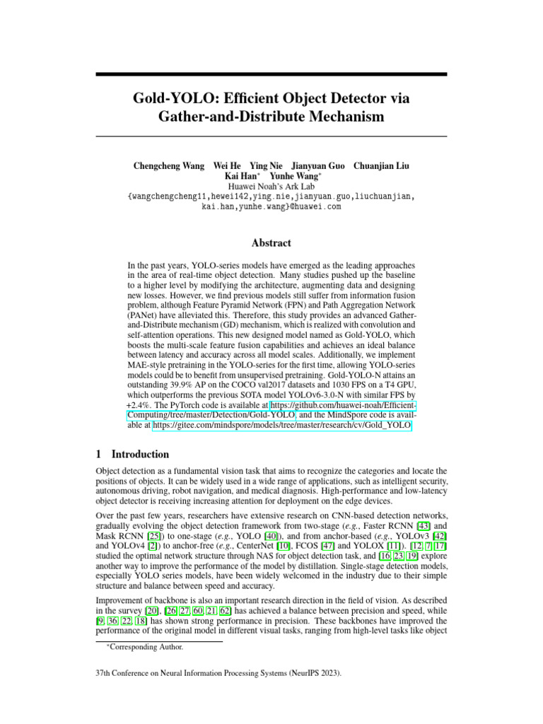NeurIPS 2023 Gold Yolo Efficient Object Detector Via Gather and Distribute Mechanism Paper ...