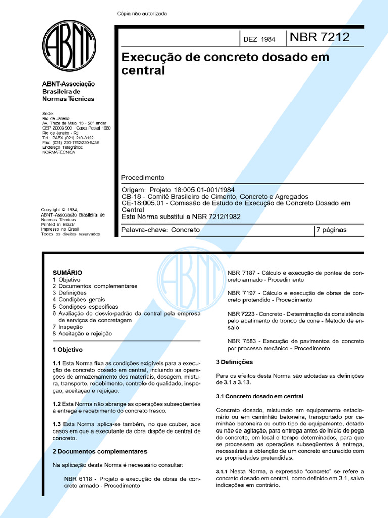 Norma ABNT NBR 7212 - Execução de Concreto Dosado em Central - TOAZ ...