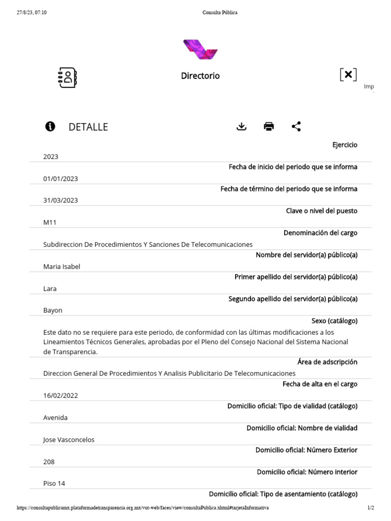 Subdirectora de Procedimientos Y Sanciones de Telecomunicaciones MARÍA ...