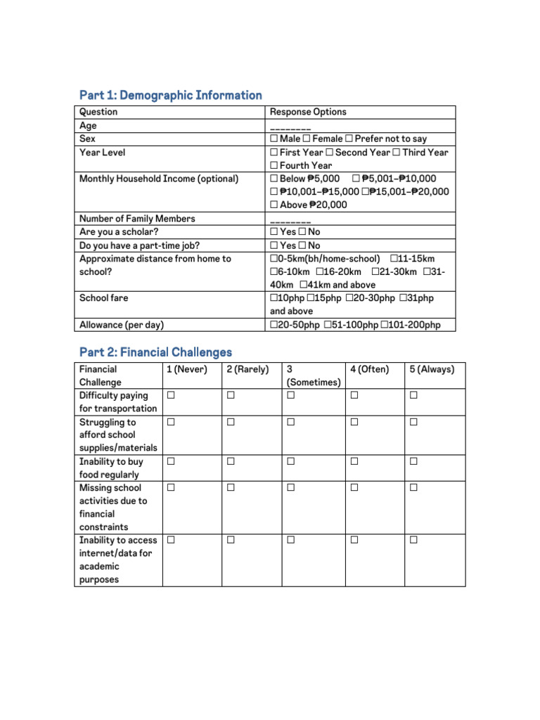 Student Financial Survey Template | PDF | Economies