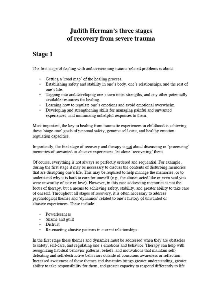 Judith Herman's Trauma Recovery Stages | PDF | Psychological Trauma ...
