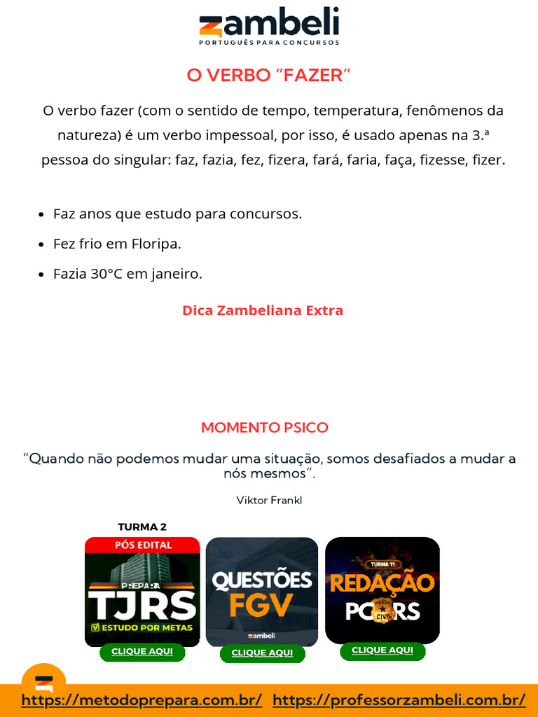 Uso do Verbo Fazer em Português | PDF
