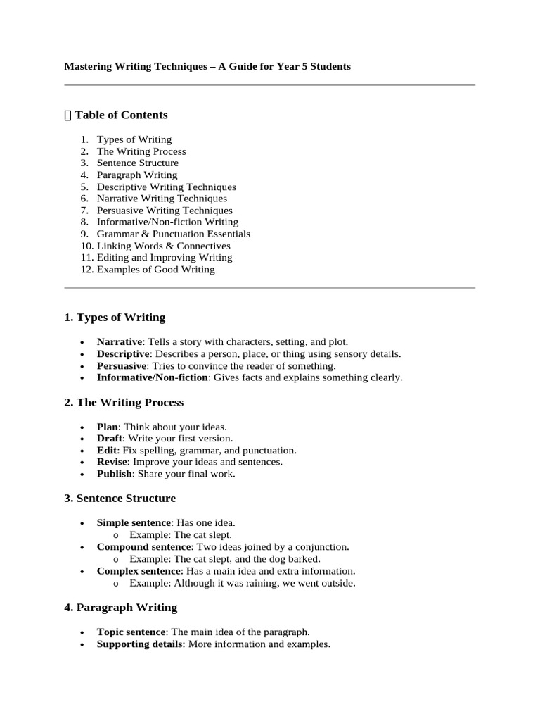 Writing Techniques for Year 5 Students | PDF | Narrative | Punctuation