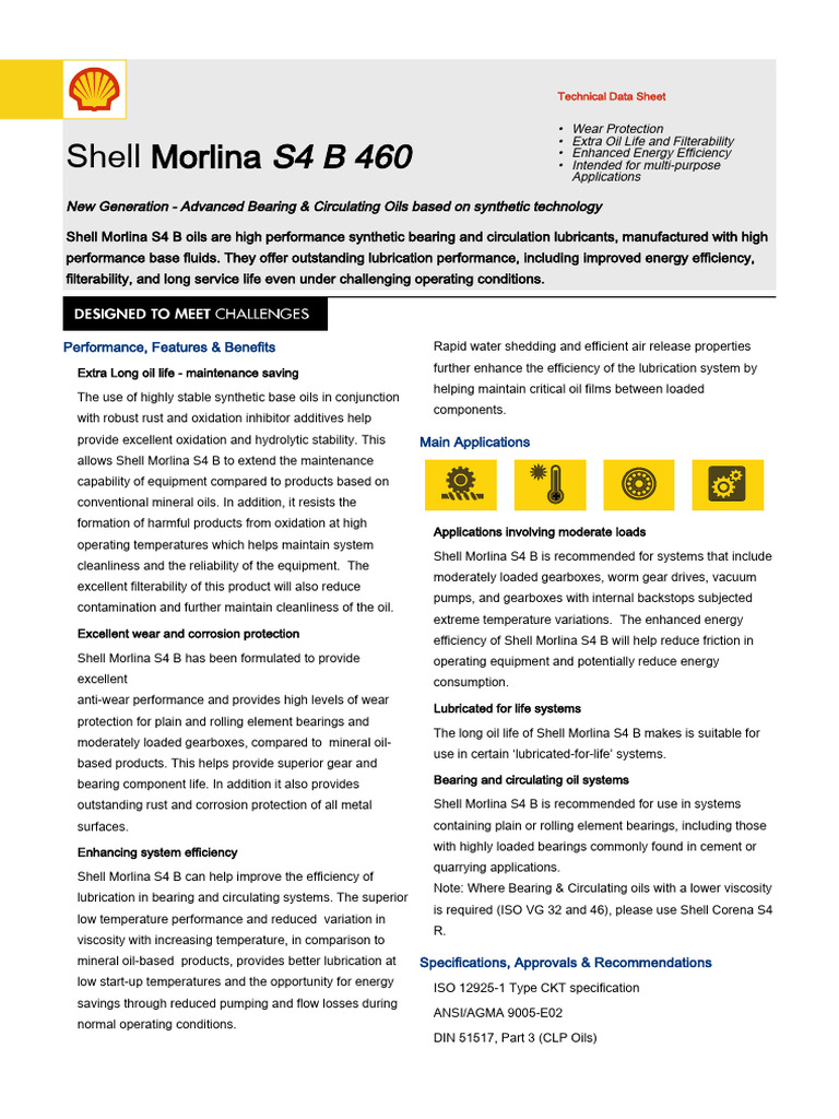 Shell Morlina S4 B 460 Overview | PDF | Lubricant | Bearing (Mechanical)