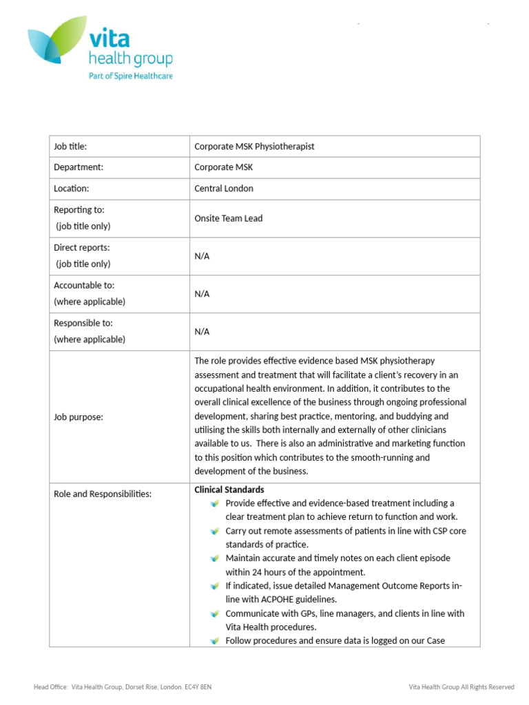 Corporate MSK Development Physiotherapist JD | PDF | Physical Therapy | Evidence Based Medicine