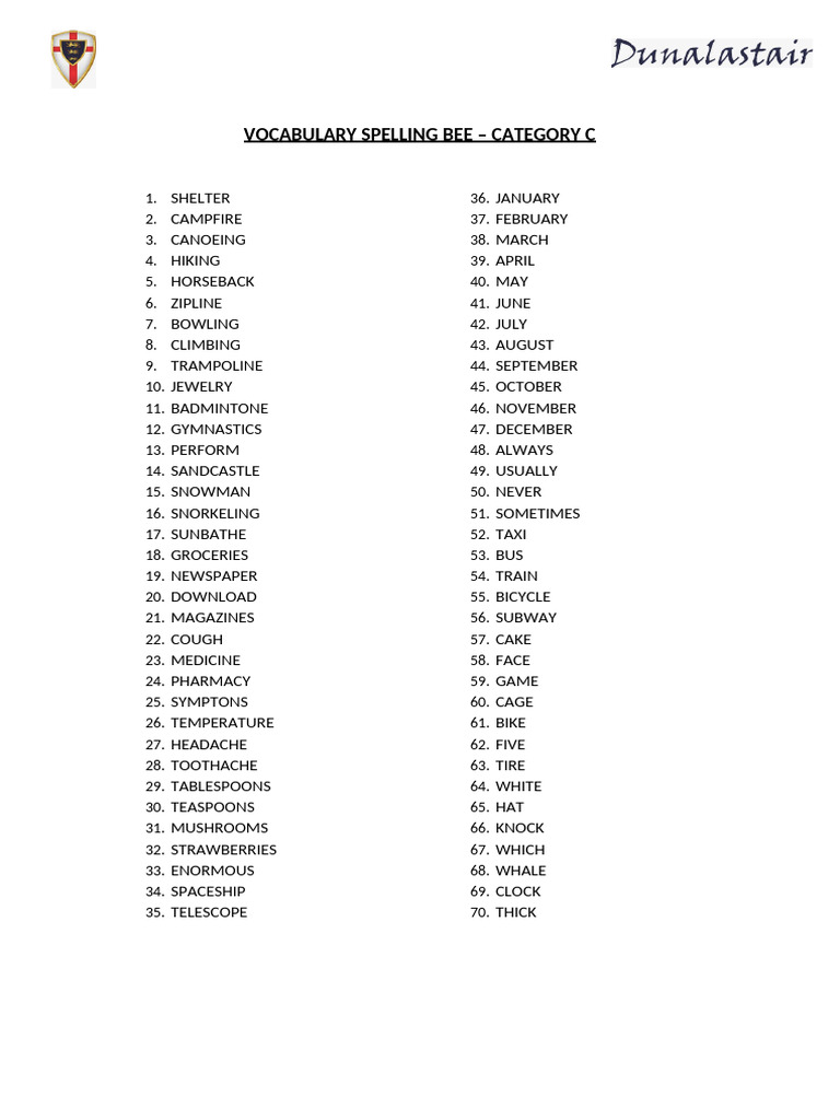 Vocabulary Spelling Bee | PDF