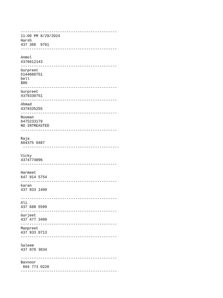Contact List with Call Notes | PDF
