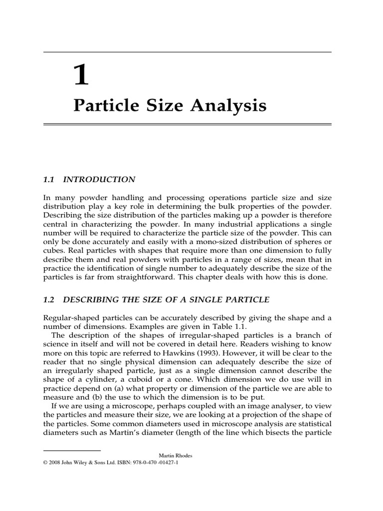 Particle Size Analysis Techniques | PDF | Mean | Sphere