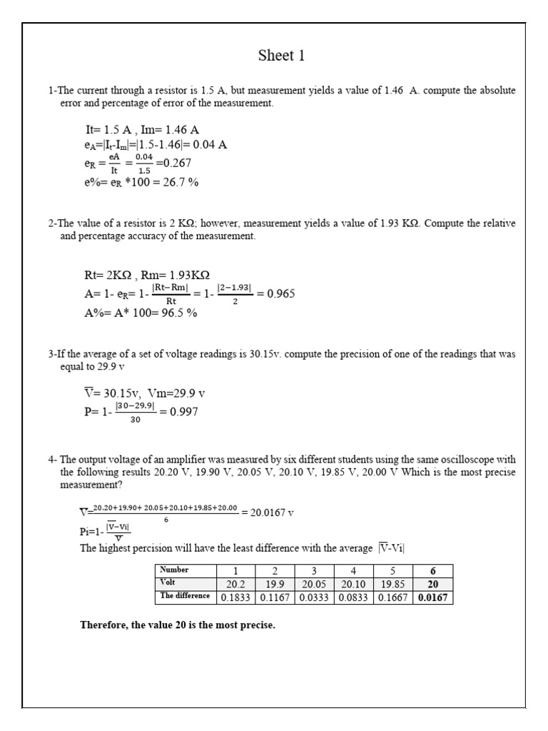 Error and Precision Calculations in Measurements | PDF | Series And ...