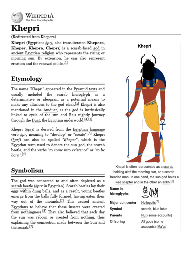 Khepri - Wikipedia | PDF | Egyptian Mythology | Ancient Near East Mythology
