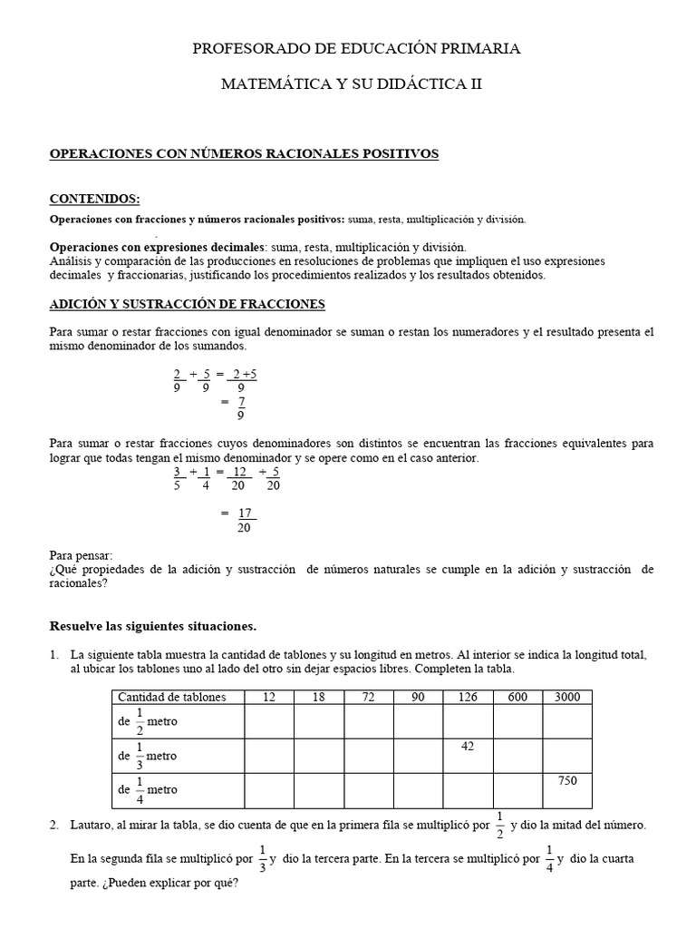 Operaciones con Números Racionales y Decimales | PDF | División ...