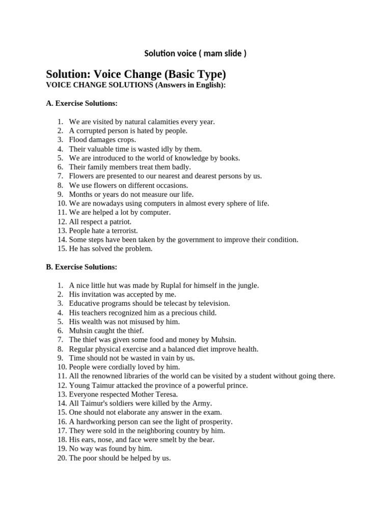 Voice Change & Degree of Comparison Solutions | PDF