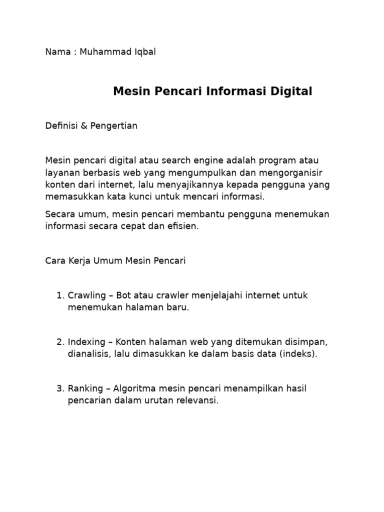 Mesin Pencari Informasi Digital | PDF