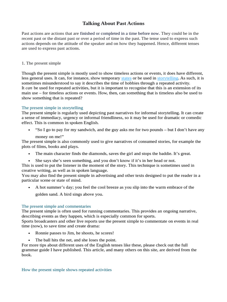 Understanding Past Actions in English | PDF | English Language ...