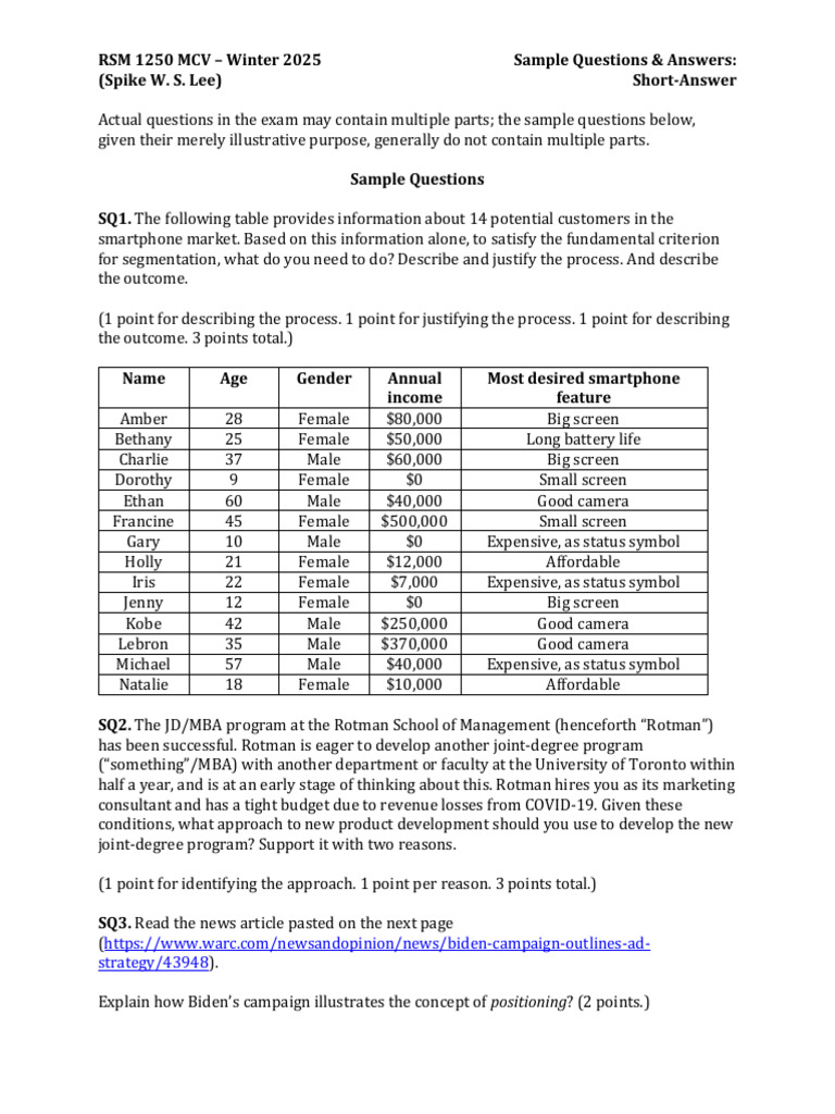 Sample Questions & Answers - 03 Sa | PDF | Marketing | Apple