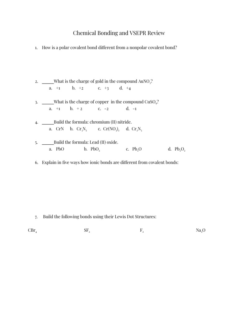 Chemical Bonding and VSEPR Review | PDF | Salt (Chemistry) | Covalent Bond