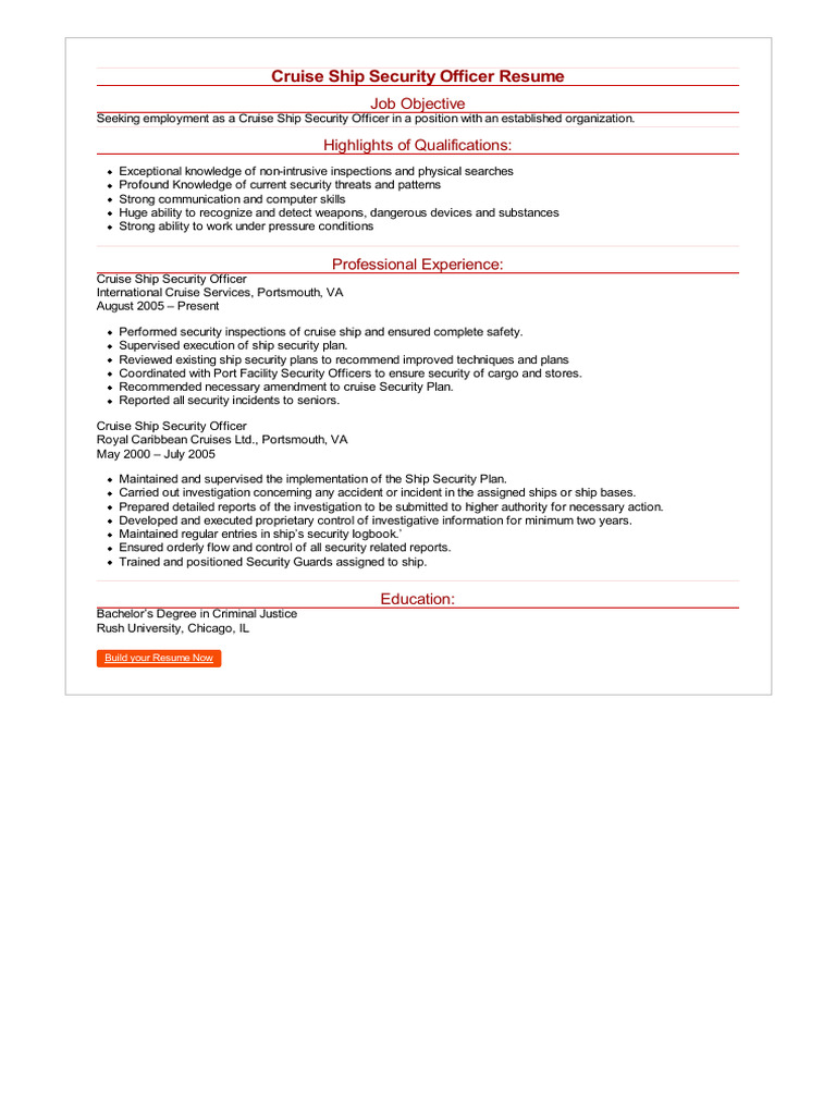 Cruise Ship Security Officer Resume | PDF