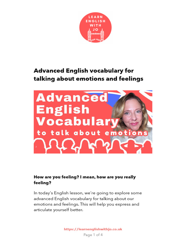 Advanced English Vocabulary For Talking About Emotions and Feelings ...