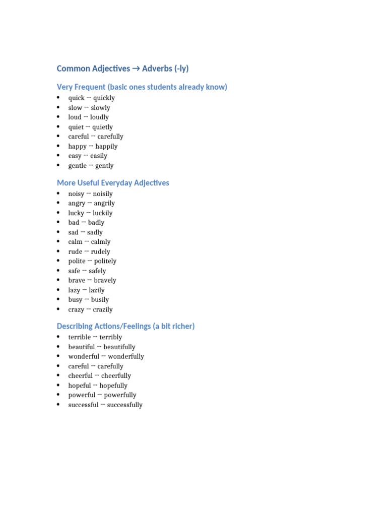 Common Adjectives To Adverbs | PDF