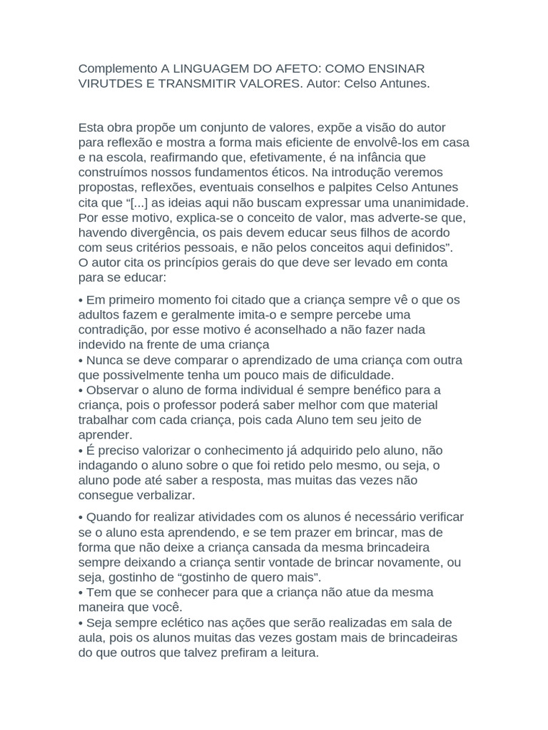 Complemento A Linguagem Do Afeto | PDF | Aprendizado | Pensamento