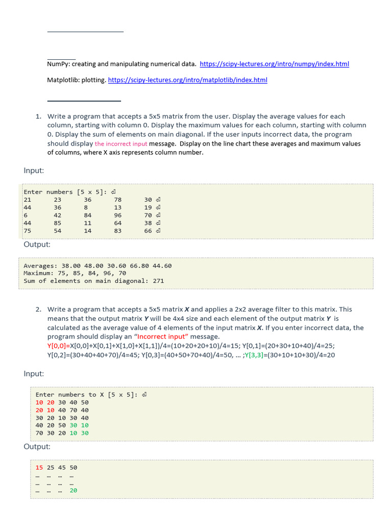 NumPy Tasks | PDF