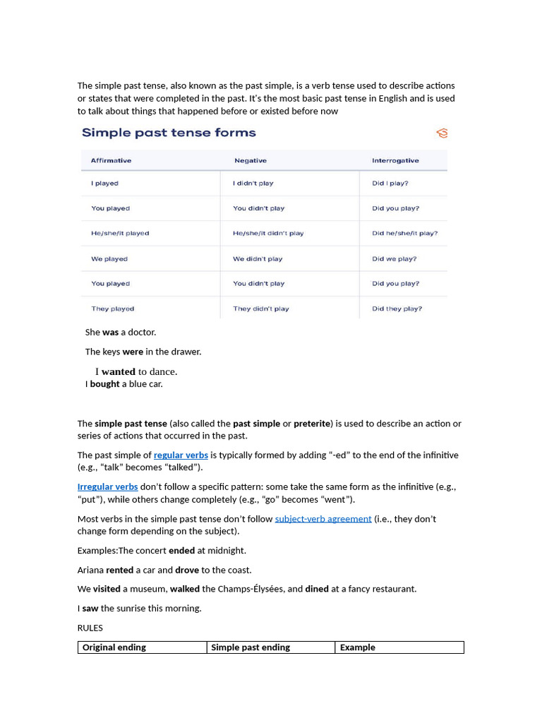 Understanding Simple Past Tense | PDF