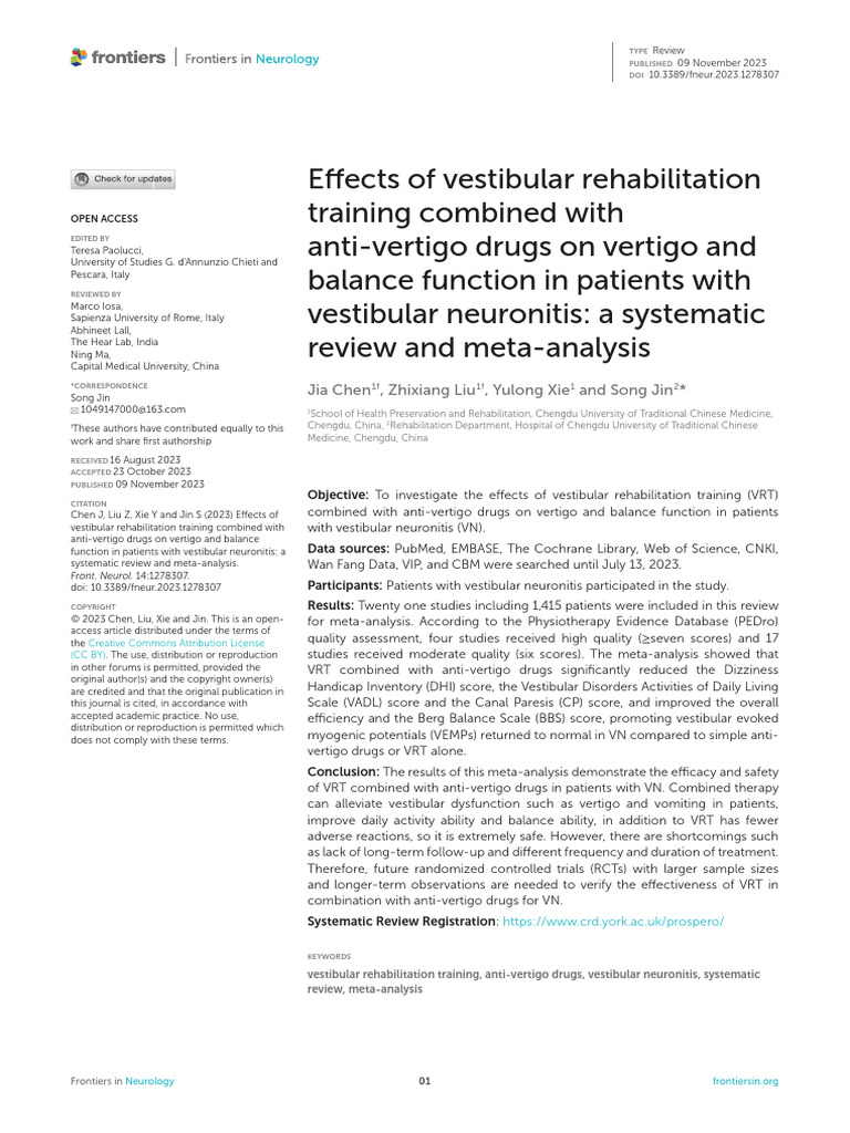 Effects of Vestibular Rehabilitation Training Combined With Anti ...