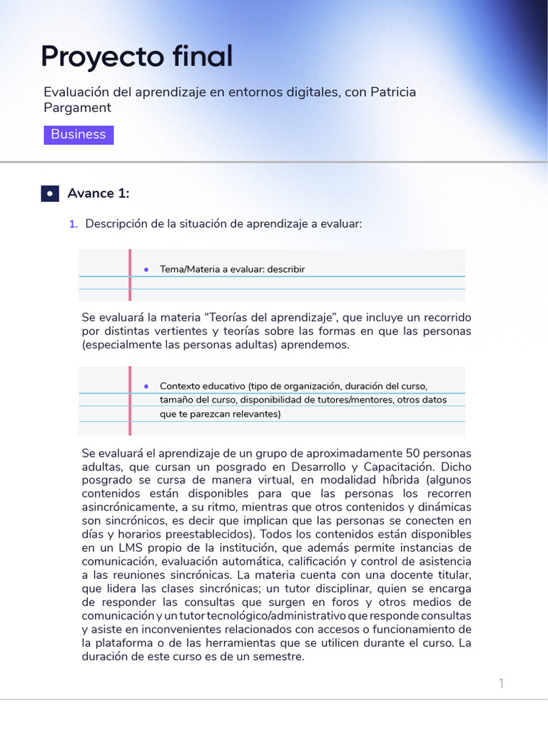 Proyecto Final - Ejemplo | PDF | Evaluación | Aprendizaje