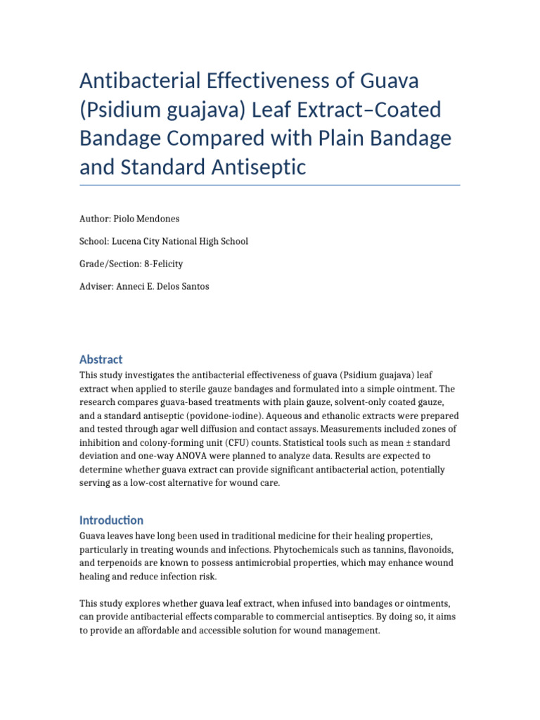 Guava Leaf Extract as Antibacterial Bandage | PDF | Microbiology