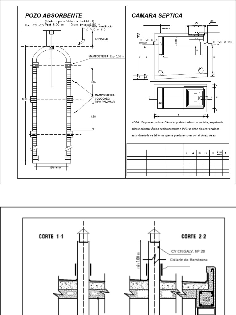 Camara Septica Pozo Absorbente: Plano Tipo Plano Tipo | PDF | Hormigón ...