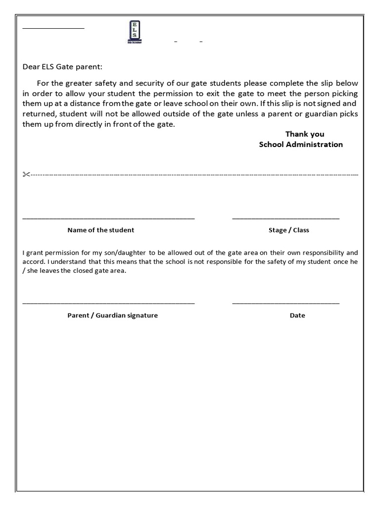Student Gate Exit Permission Form | PDF