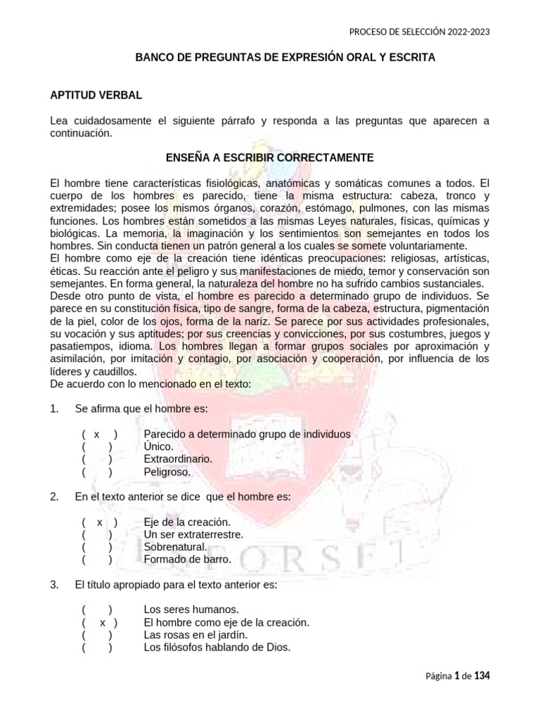 2023 Lleno Banco de Preguntas Expresion Oral-1 | PDF | Comunicación ...