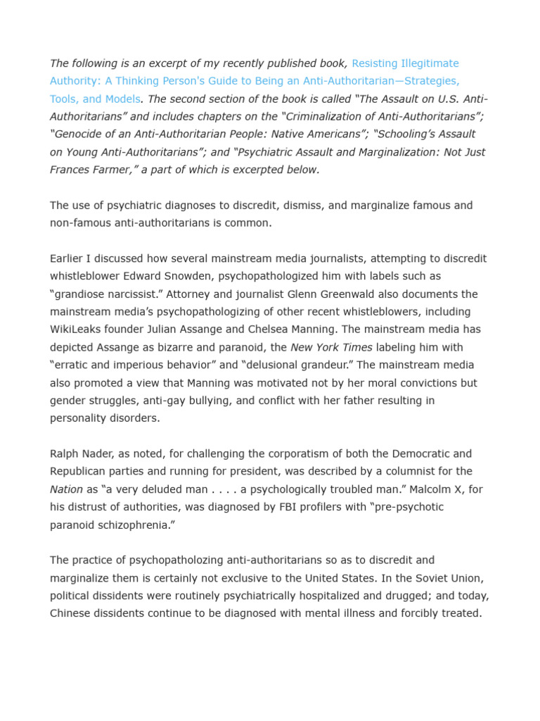 Excerpt From Resisting Illegitimate Authority by Bruce Levine | PDF ...
