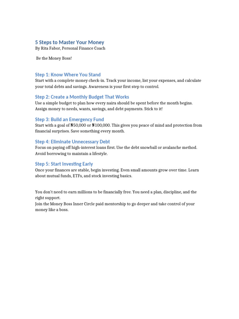 Master Your Money in 5 Steps | PDF