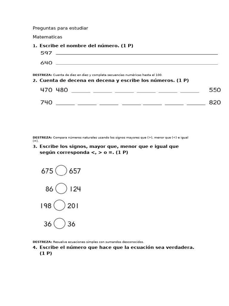 Preguntas de Estudio: Matemáticas y Lengua | PDF | Oración (Lingüística ...