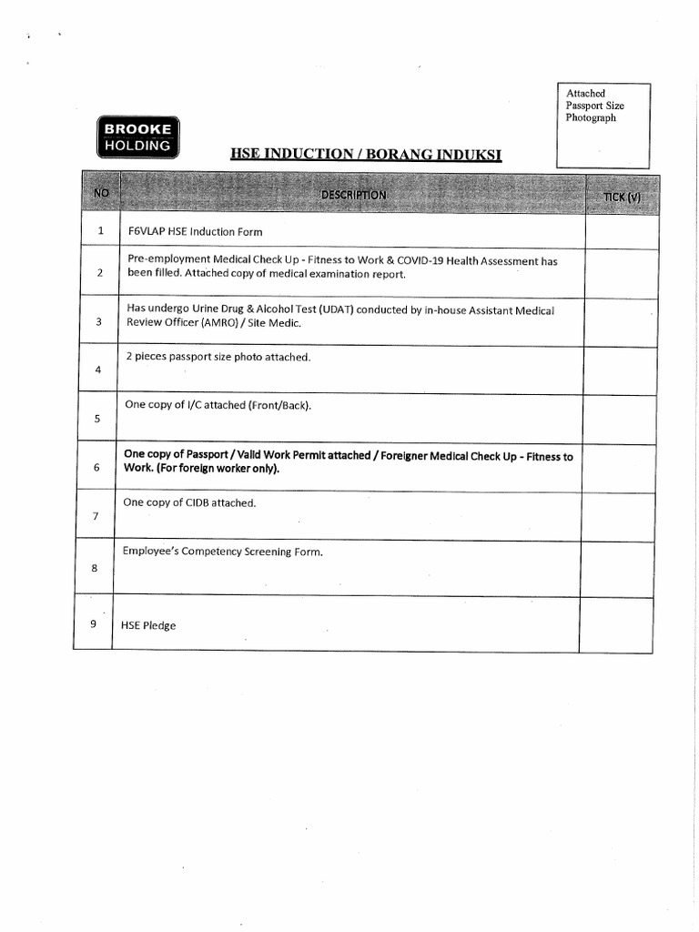 HSE Induction Form (1) 2 | PDF