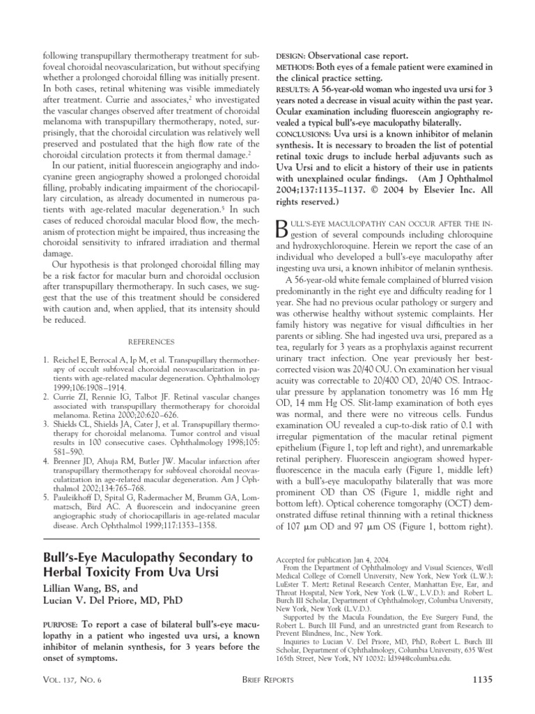 Bull's-Eye Maculopathy from Uva Ursi | PDF | Retina | Ophthalmology
