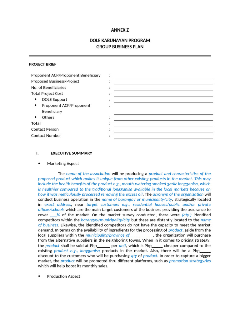 Annex Z Group Business Plan Proposal Food New Copy 1 2 | PDF | Supply ...