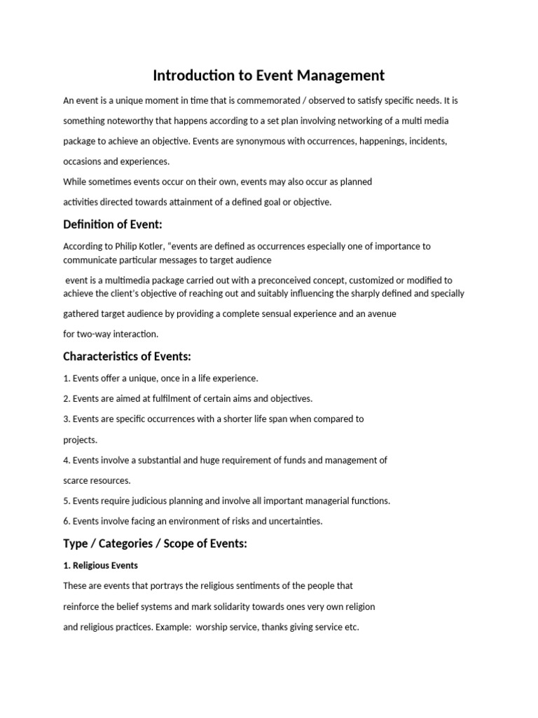 Event Management: Types and Essentials | PDF | Entertainment | Target ...