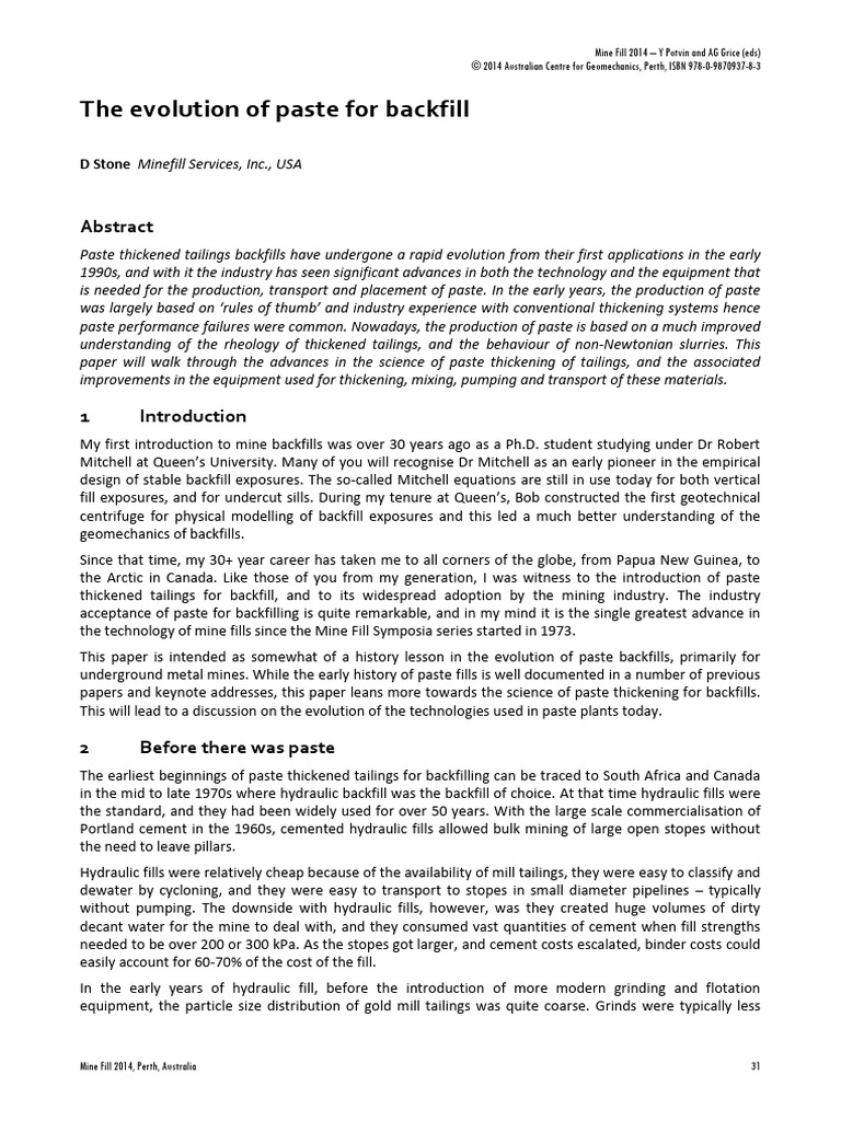 Evolution of Paste Backfill Technology | PDF | Filtration | Pump
