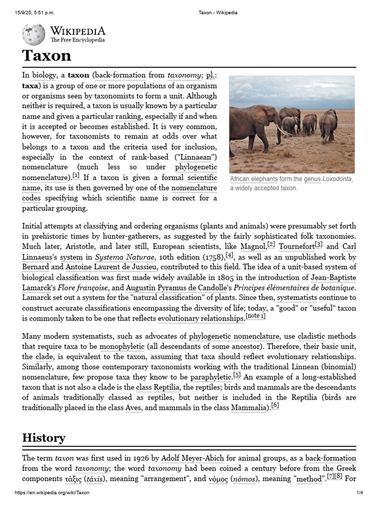 Taxon - Wikipedia | PDF | Taxon | Taxonomy (Biology)